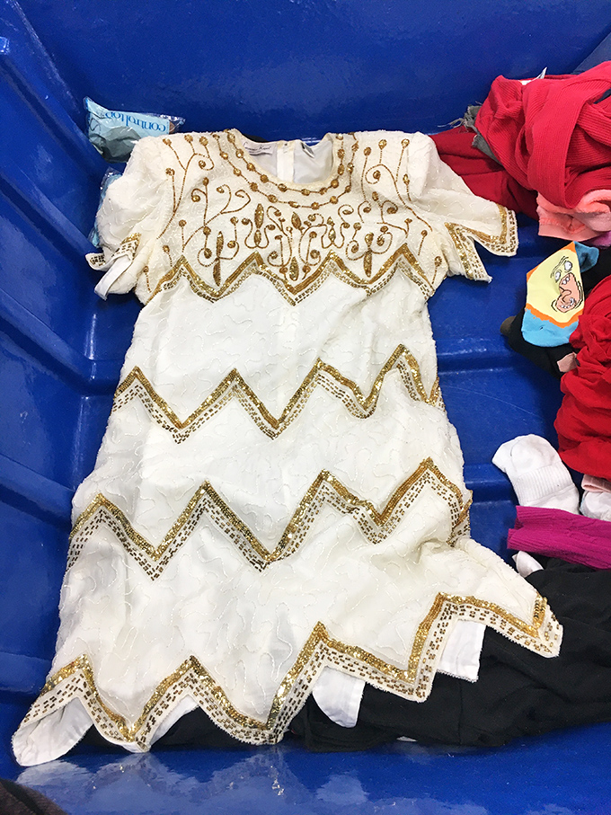 A sequined masterpiece awaiting its next gala. Someone's special occasion dress becomes your treasure for pennies on the dollar.