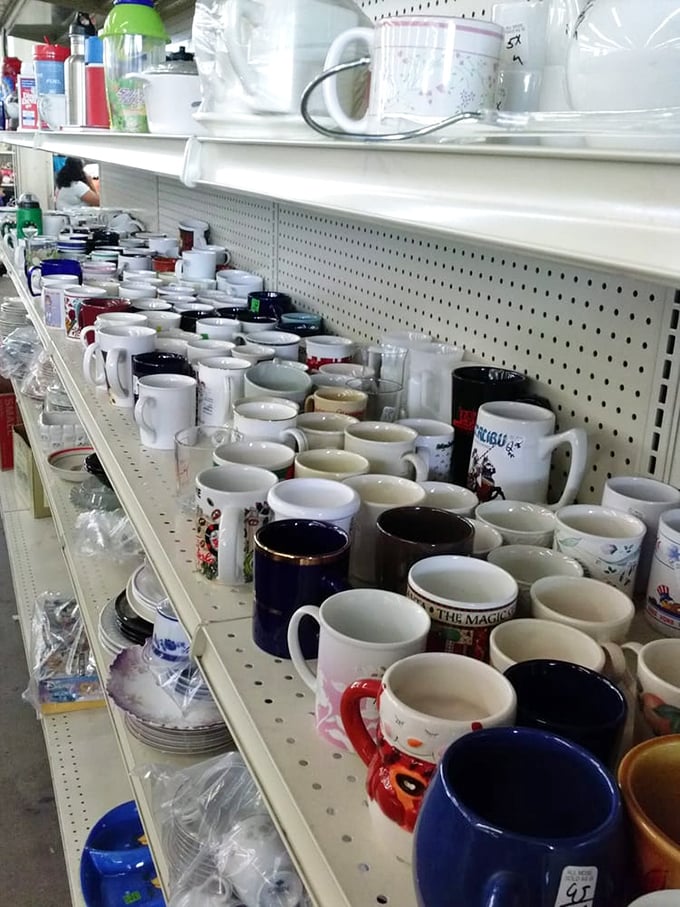 Mug heaven! A ceramic army stands at attention, each one hoping you'll choose it for your morning coffee ritual.