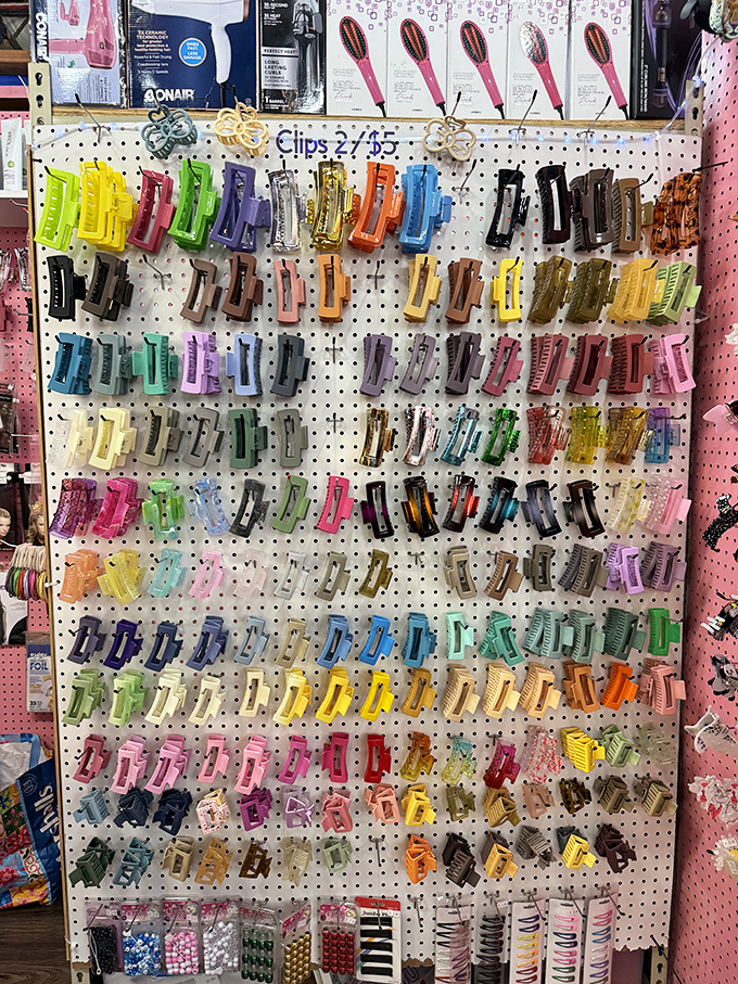 A rainbow explosion of hair accessories that would make even a 1980s mall rat weak at the knees. Decision paralysis has never looked so colorful.