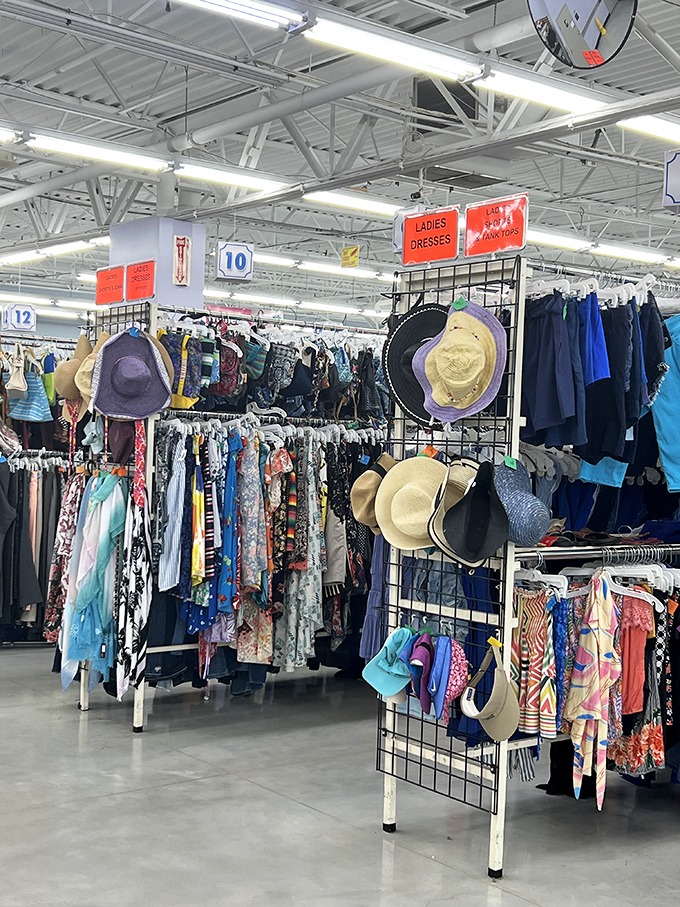 Sun hats and summer dreams line the accessories section. Each one carries stories of vacations past, waiting for new adventures under the Ohio sun.
