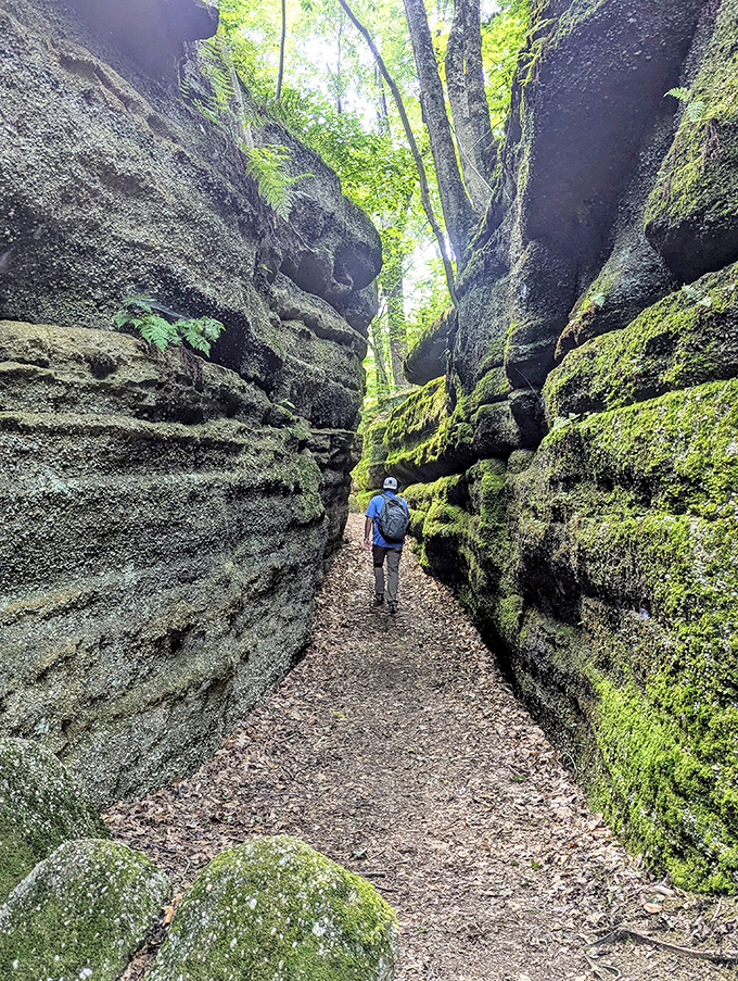 The scale of these rock formations becomes clear when humans enter the picture. Those walls have been standing since dinosaurs were just a twinkle in evolution's eye.