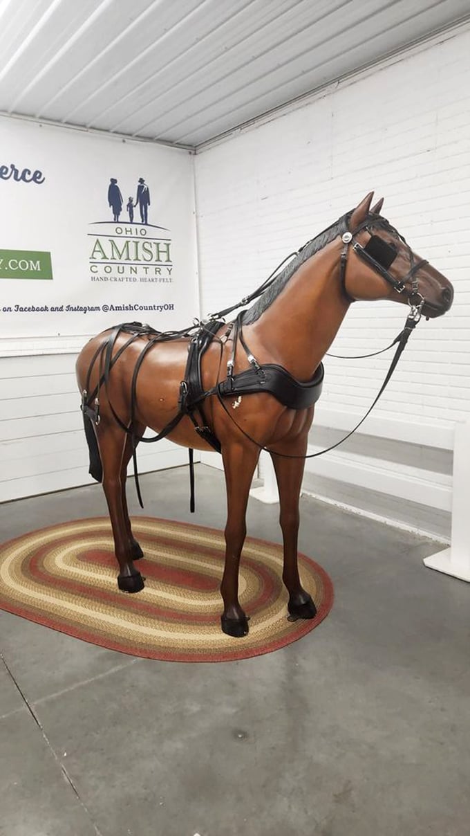 This life-sized horse statue isn't just decoration&mdash;it's a testament to Ohio's Amish heritage and craftsmanship that stops shoppers in their tracks.