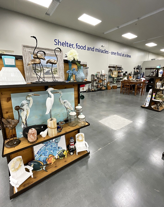 "Shelter, food and miracles"&mdash;the wall says it all. This coastal-themed display proves one person's castoff becomes another's perfect decor.