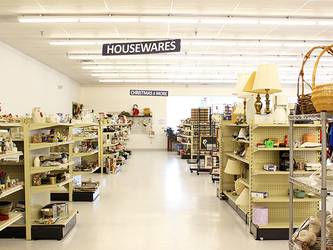 Housewares heaven stretches into the distance. The kitchen gadget you didn't know you needed is hiding somewhere in this aisle.