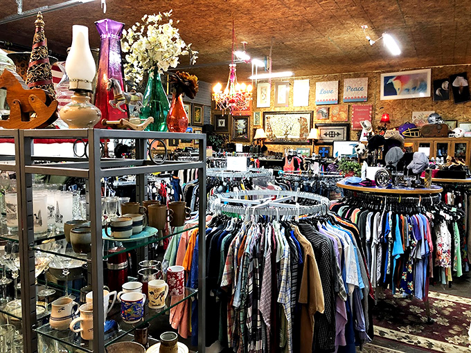 Colorful vases reach skyward while clothing racks create a maze of possibilities&mdash;this isn't shopping, it's a full-contact treasure hunt.