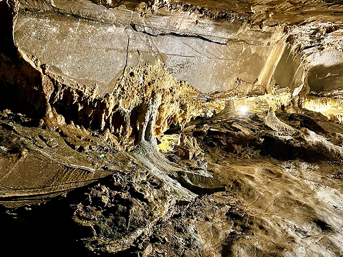 Geological textures that would make any interior designer jealous. These cave walls tell Earth's story with more drama than any Netflix documentary.