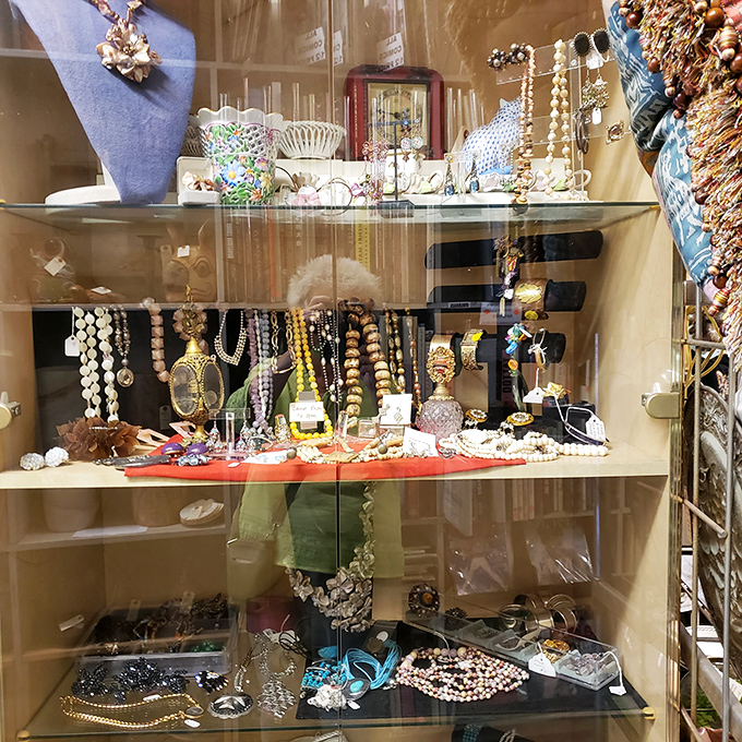 Baubles, bangles, and vintage bling! This jewelry case holds decades of adornments waiting to give your outfit that conversation-starting sparkle.