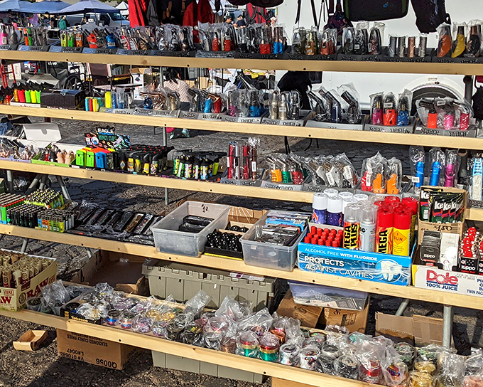 A convenience store exploded and reorganized itself into this meticulously arranged display of everyday essentials and impulse buys.
