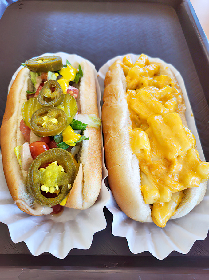 These aren't just any hot dogs&mdash;one loaded with jalape&ntilde;os for heat seekers, the other blanketed in melted cheese that stretches with each bite in a glorious display of comfort food perfection.