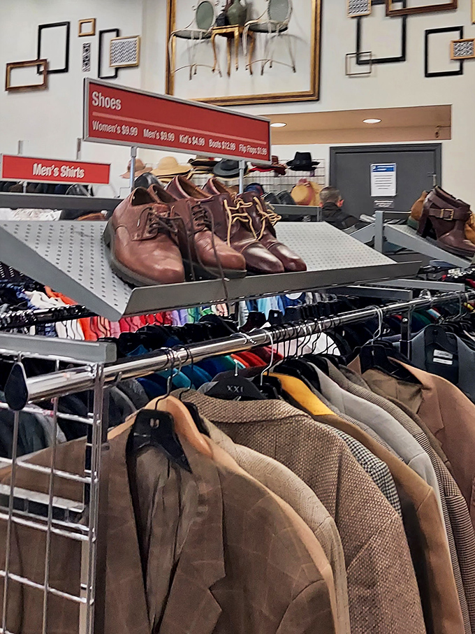 Brown leather shoes perched like patient soldiers, ready to march into someone's carefully curated vintage wardrobe.