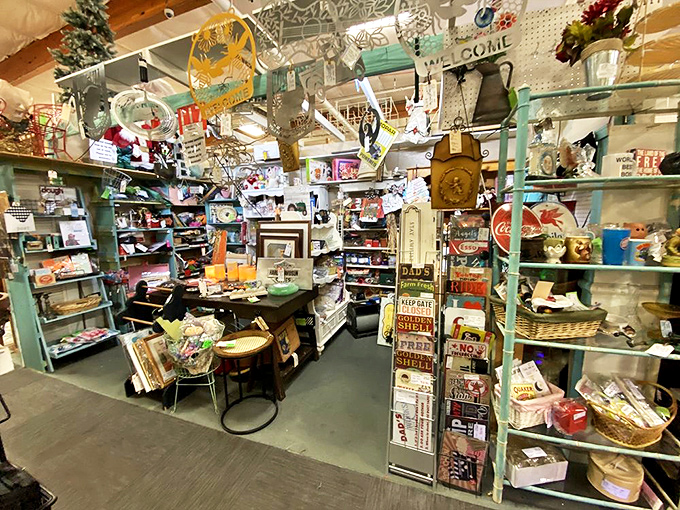 Step into this booth and you're transported to a vintage general store, where Coca-Cola cost a nickel and conversation was always free.