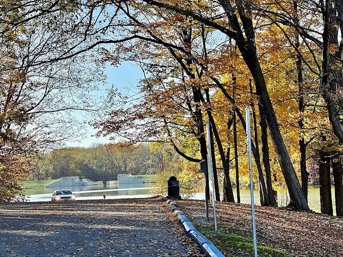 Autumn's golden hour transforms an ordinary park road into a scene worthy of a classic American painting.