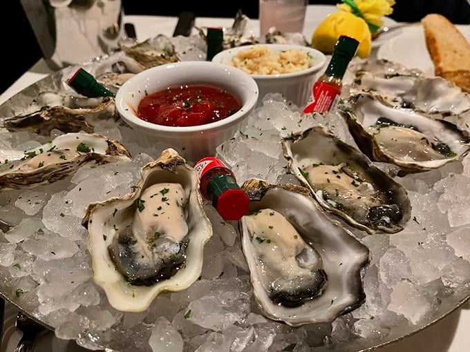 Fresh oysters nestled on ice like jewels in a display case—briny treasures that taste like the ocean decided to send its regards.
