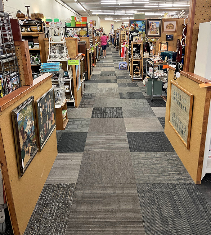 Long aisles of organized chaos invite exploration, where framed memories and knickknacks create a museum where everything's for sale.