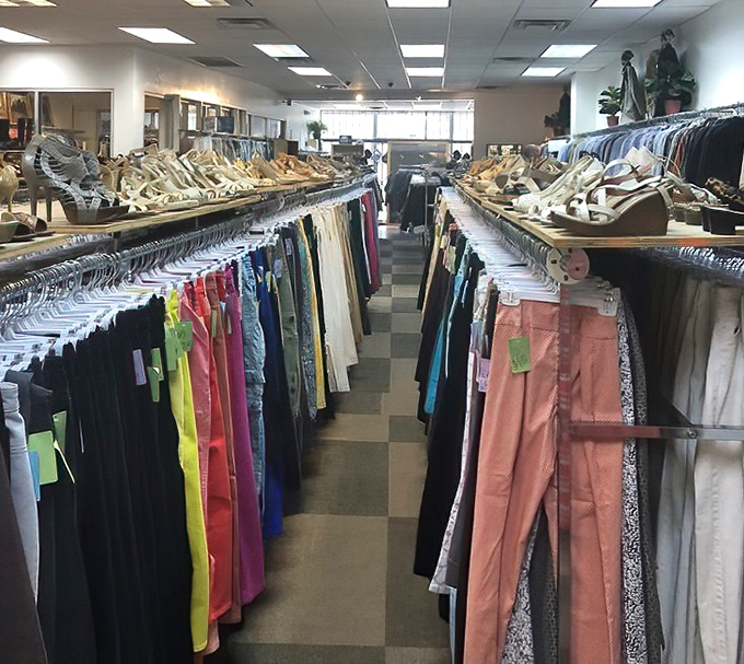 A rainbow of pants stretches to the horizon. Somewhere in this textile sea is the perfect pair waiting for you.