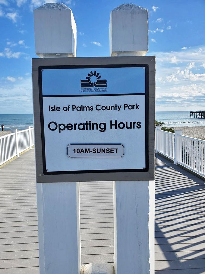 Clear communication is key to happiness&mdash;much like relationships and beach visits. The park's hours (10AM to sunset) leave plenty of time for coastal therapy.