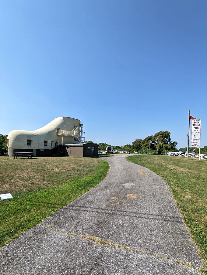 The path less traveled leads straight to an enormous shoe. Dorothy would've clicked her heels much sooner had she known about this place.