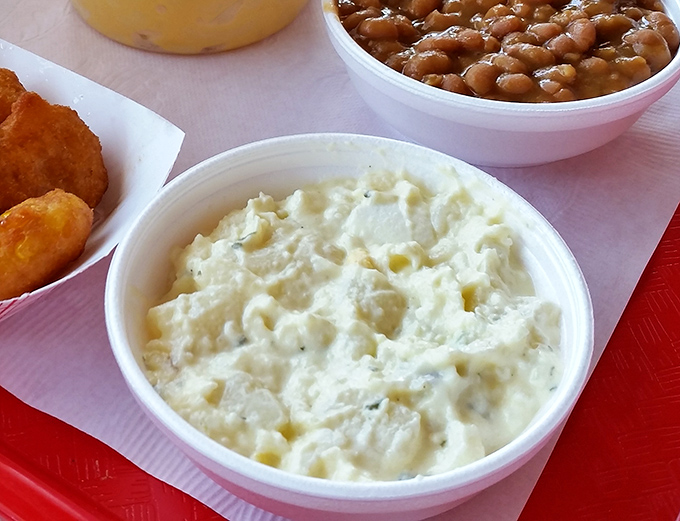 Potato salad that your grandmother would approve of. Creamy, substantial, and completely devoid of pretentious ingredients&mdash;comfort in a plastic container.