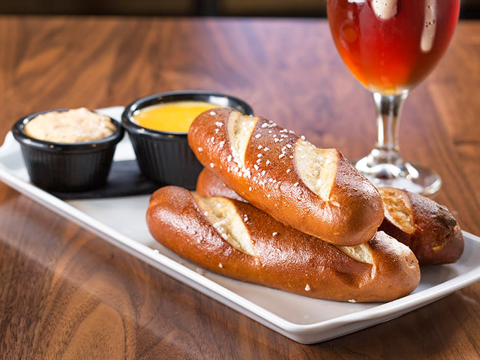Bavarian pretzel diplomacy: warm, salty twists of joy served with dipping sauces that turn snacking into a sophisticated affair.