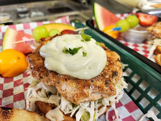 The fish sandwich that makes you wonder why anyone would ever eat anything else. That perfectly seared fillet knows exactly what it's doing on that bed of slaw.