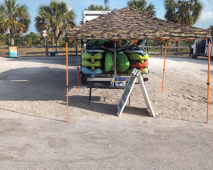 Kayak rental station: where Florida adventures begin. No experience necessary—just bring your sense of wonder and prepare to get slightly damp.