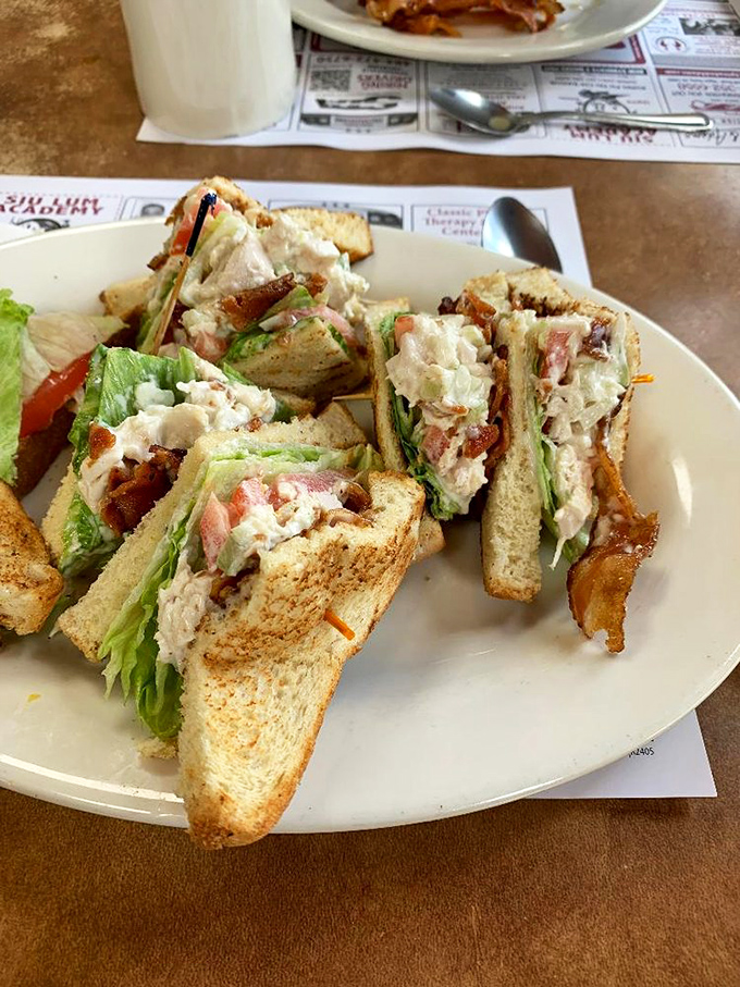 Architecture that matters: a properly built club sandwich with structural integrity that would impress Frank Lloyd Wright. Notice the perfect bacon distribution.