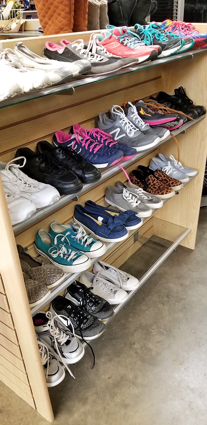 A rainbow of footwear options proves that Cinderella's fairy godmother shops secondhand too.