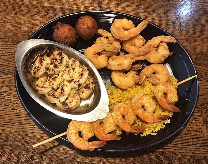A seafood medley that makes decision-making unnecessary. Grilled scallops, golden shrimp, and fluffy rice&mdash;the holy trinity of Florida seafood satisfaction. 