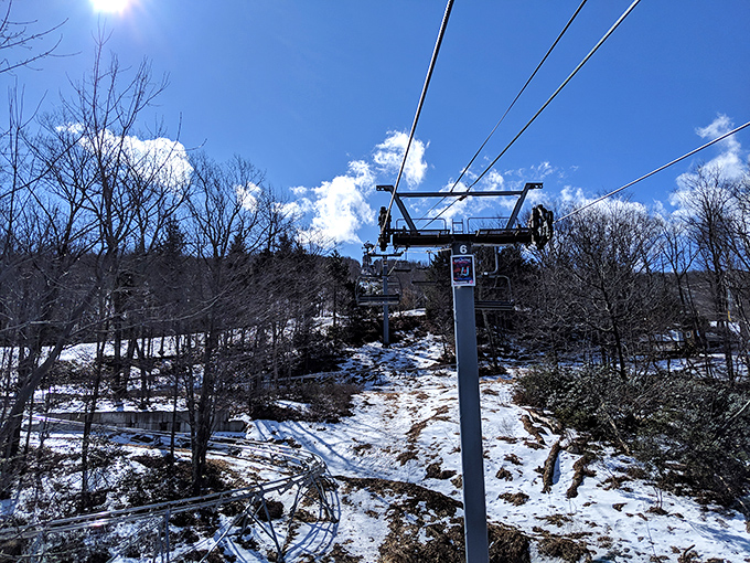 Winter transforms the mountain into a snowy playground, where gravity and joy combine for downhill adventures.
