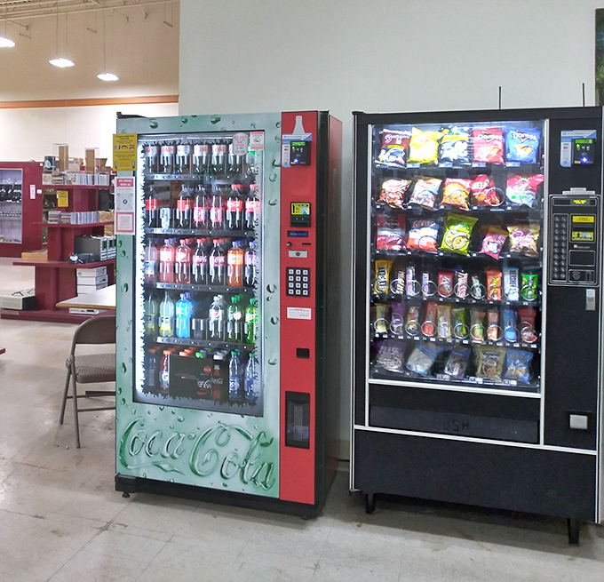 Even treasure hunters need fuel! These vintage-style vending machines offer modern refreshments for antiquing marathons. The irony isn't lost on anyone.