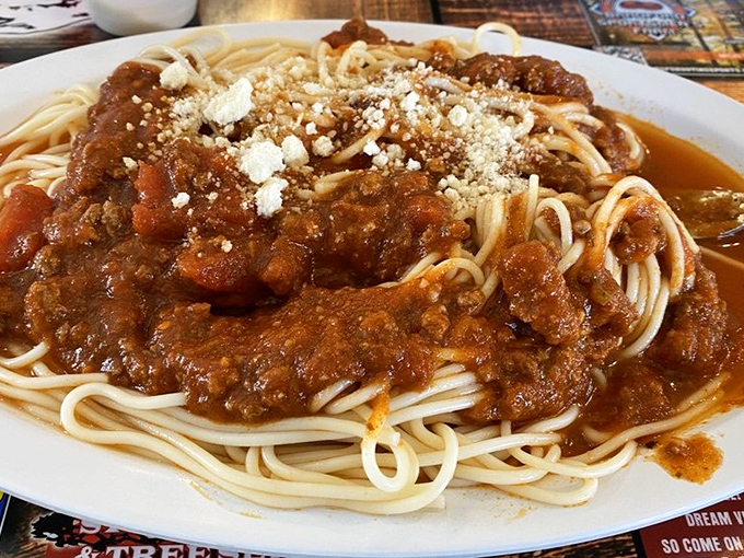 Plot twist! Their spaghetti with meat sauce proves Grannie's isn't just a breakfast joint&mdash;this hearty plate could rival your Italian neighbor's Sunday dinner.