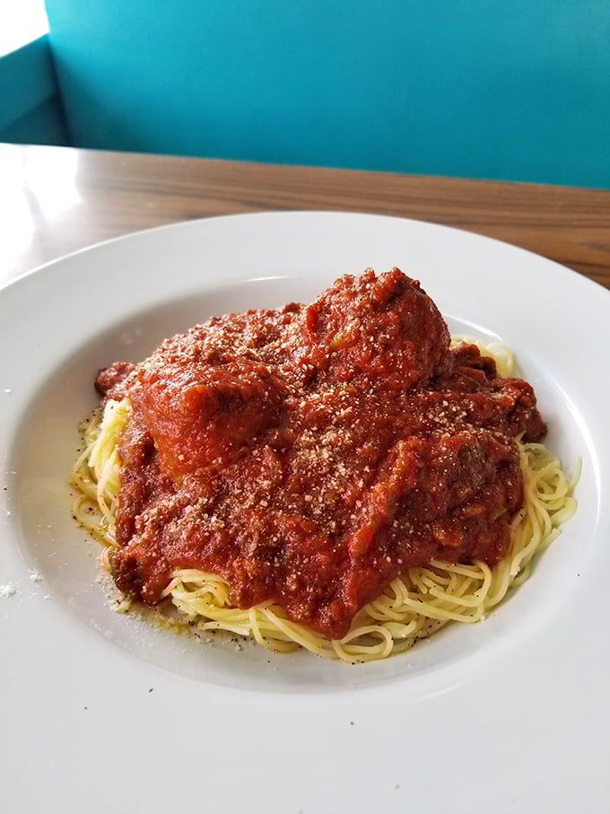 Spaghetti and meatballs that would make your Italian grandmother nod in approval. Those meatballs aren't just big—they're "skip-dinner-last-night" big.