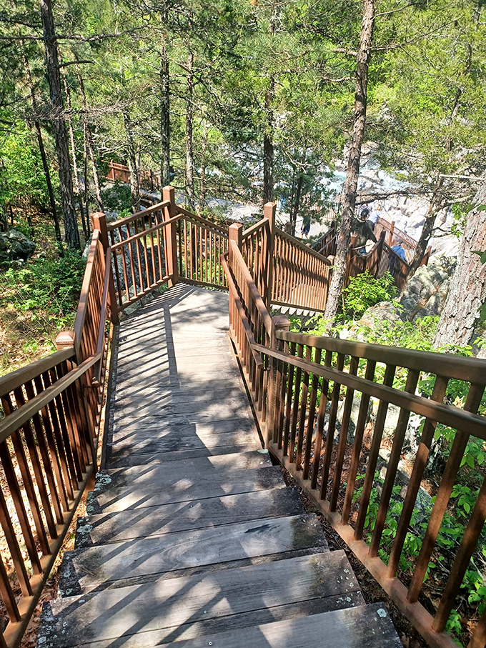 Stairway to heaven? Almost! These wooden steps lead visitors down to nature's water park, no admission fee required.