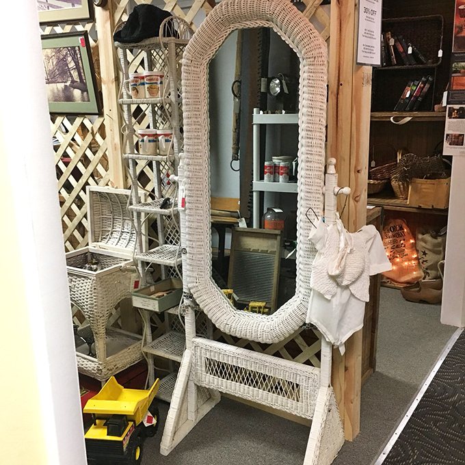 Mirror, mirror on the stand, who's the most charming vintage piece in the land? This wicker-framed beauty transforms any room into a cottage retreat.