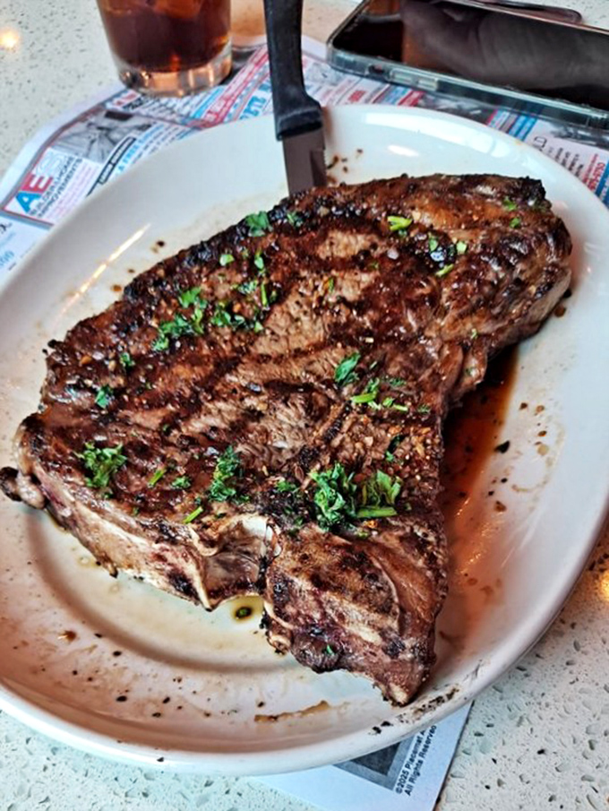 When you need more than breakfast, this perfectly grilled steak shows Double T Diner means serious business.