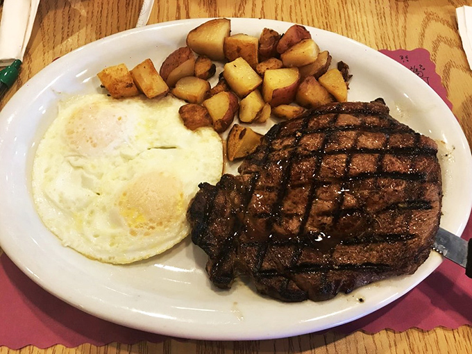 When breakfast calls for something substantial, this perfectly grilled steak with sunny-side-up eggs answers with authority and delicious conviction.