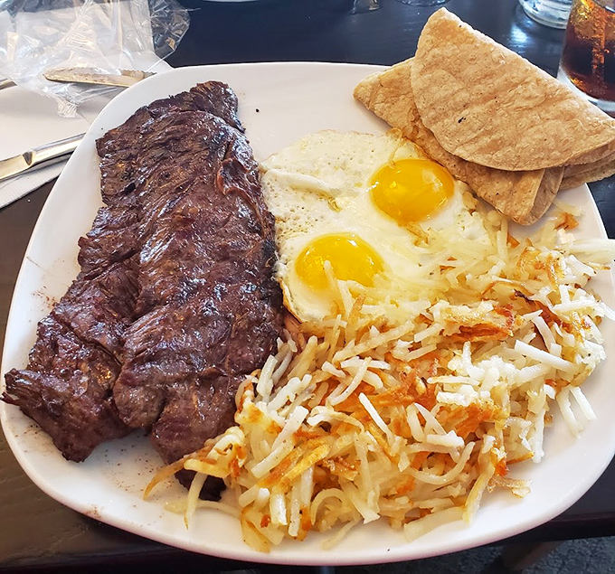 Steak and eggs: the breakfast equivalent of a power suit. This plate means business, and that business is delicious.