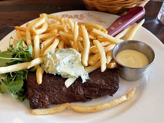 Steak frites done so right it could make a Parisian homesick &ndash; that herb butter melting like your resolve to save room for dessert.