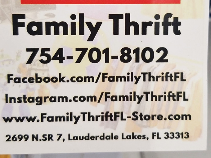 The store's contact information reveals its digital footprint. Even thrift stores need Instagram these days&mdash;vintage is always in style.