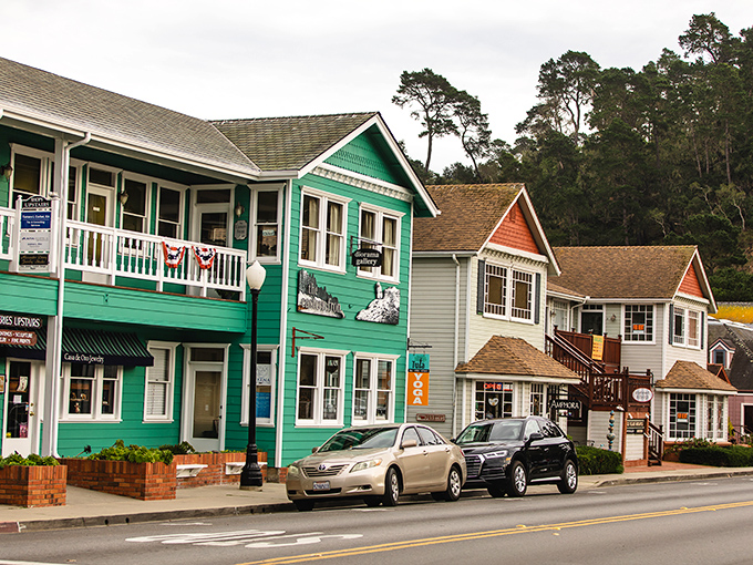 The colorful storefronts of Cambria's village create a Main Street that Norman Rockwell would paint if he lived in California.