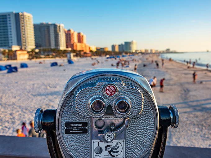 "Twenty-five cents for a better view?" These vintage viewfinders offer the best bargain in Florida—panoramic Gulf vistas that no smartphone camera can quite capture.