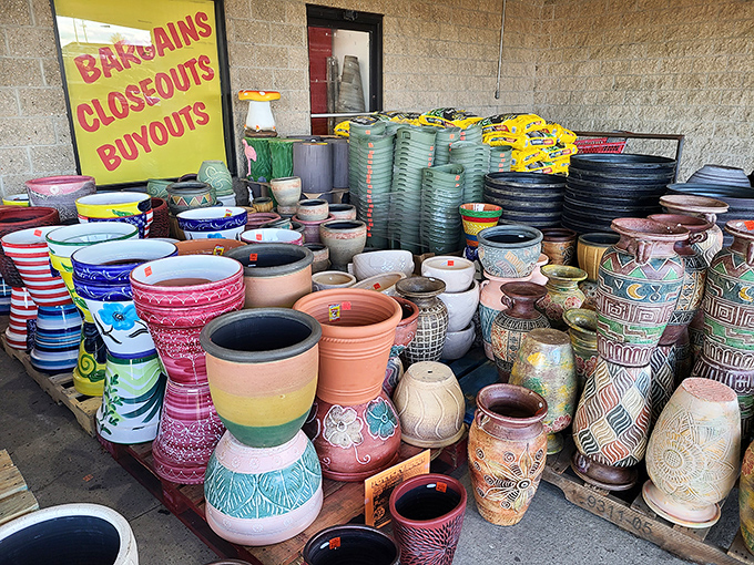 Pottery paradise! These colorful vessels are just waiting to house your struggling houseplants or become that perfect porch statement piece.