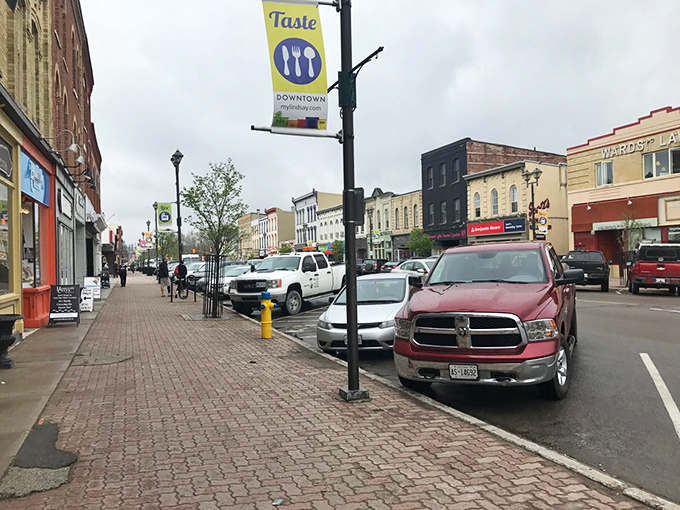 Downtown Lindsay's brick-lined streets invite leisurely strolls where parking meters are refreshingly absent and stress levels drop.