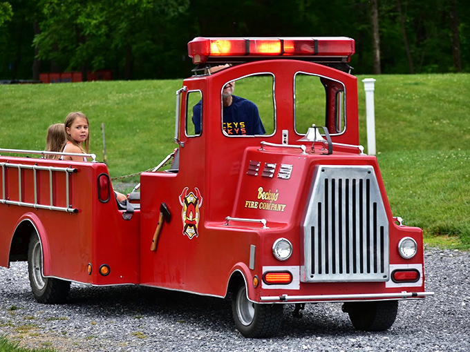 All aboard the nostalgia express! Becky's miniature fire truck offers kids the perfect pre-movie adventure while parents stake out prime parking spots.