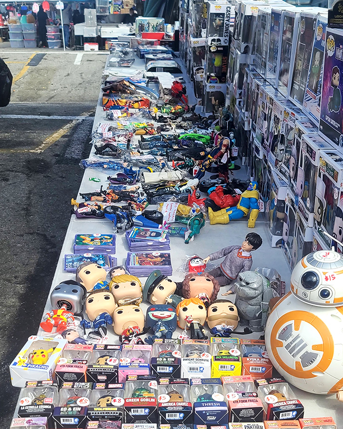 Pop culture paradise! From Star Wars to Marvel, this toy vendor's table is where childhood nostalgia meets collector's passion.