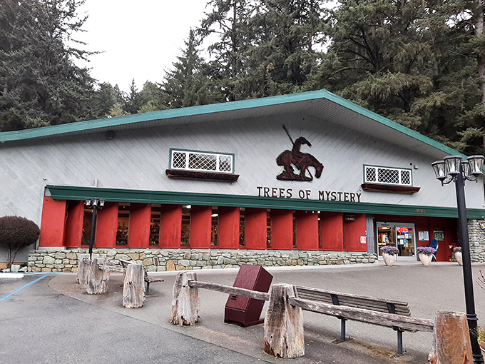 The Trees of Mystery gift shop and visitor center&mdash;where you can buy miniature versions of the giants you just photographed.