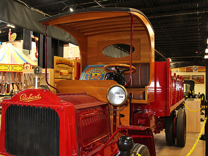 This classic carnival truck represents the nomadic spirit of showmen who carried wonder from town to town.