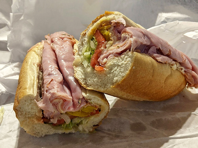 This Italian hoagie isn't just a sandwich—it's an architectural achievement. Notice how the roll cradles those layers like they're precious cargo.