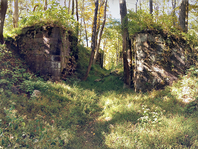 These moss-covered canal ruins whisper stories of Pennsylvania's industrial past&mdash;like finding history's signature hidden in plain sight among the forest's embrace.