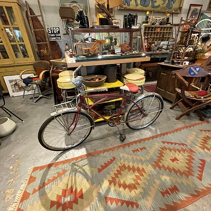 This vintage bicycle isn't going anywhere fast, but it's already traveled through time to become the conversation piece your living room needs.